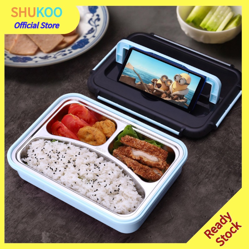 Jual SHUKOO Kotak Makan Stainless Steel 1000 ml 304 grid 3 | Shopee ...