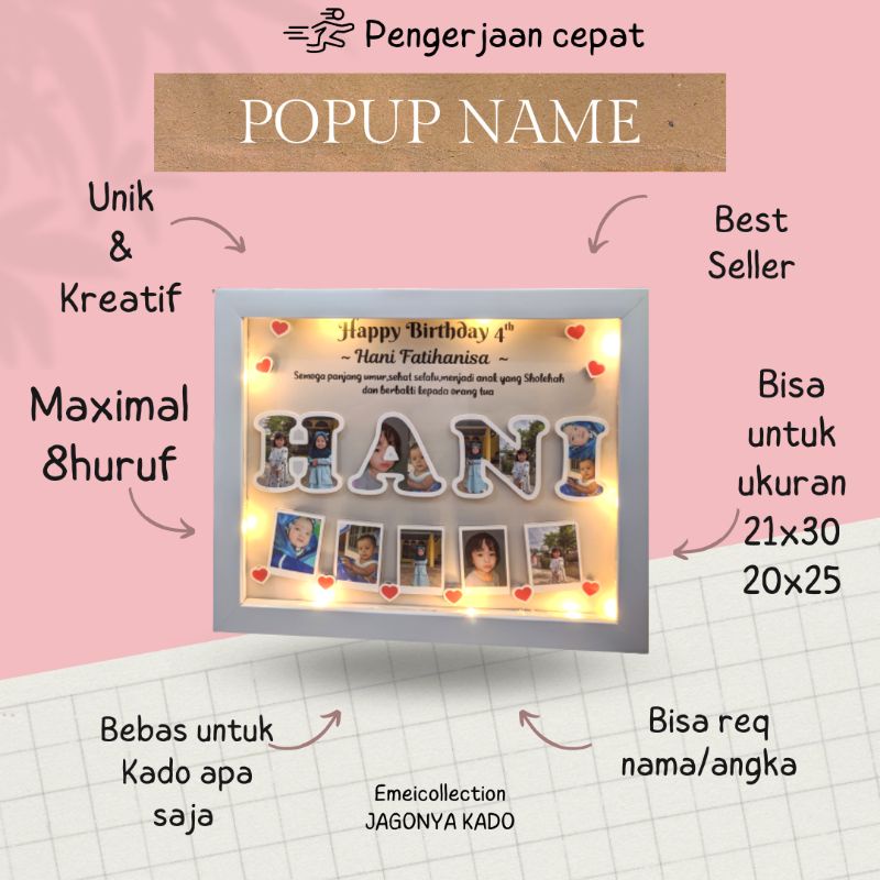 Jual POP UP NAMA IN FRAME KADO BEBAS CUSTOM | Shopee Indonesia