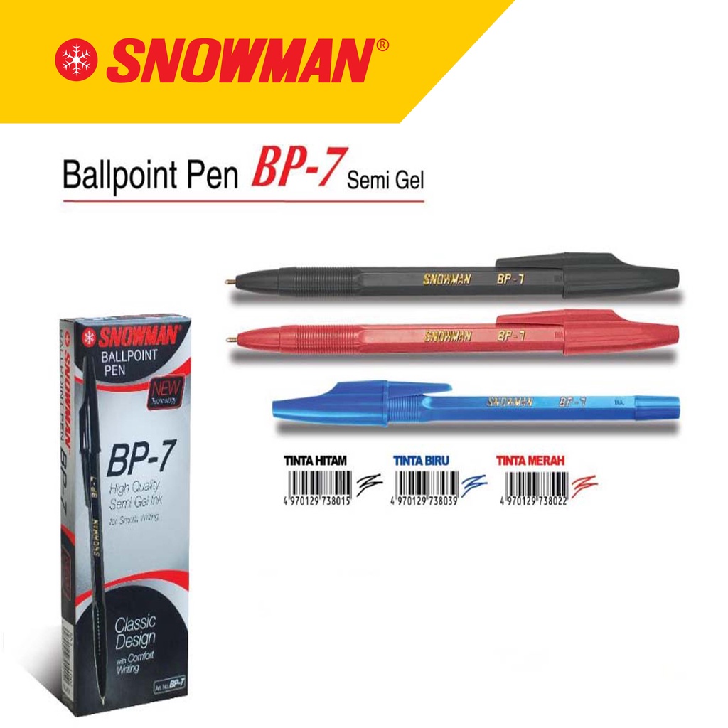 Jual Snowman BP-7 Ballpen Semi Gel 0.6mm Fine - Ballpoint Warna | Shopee Indonesia