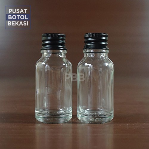 Jual Botol Kaca 15ml Bening Tebal - Tutup Ulir Aluminium Hitam | Shopee Indonesia