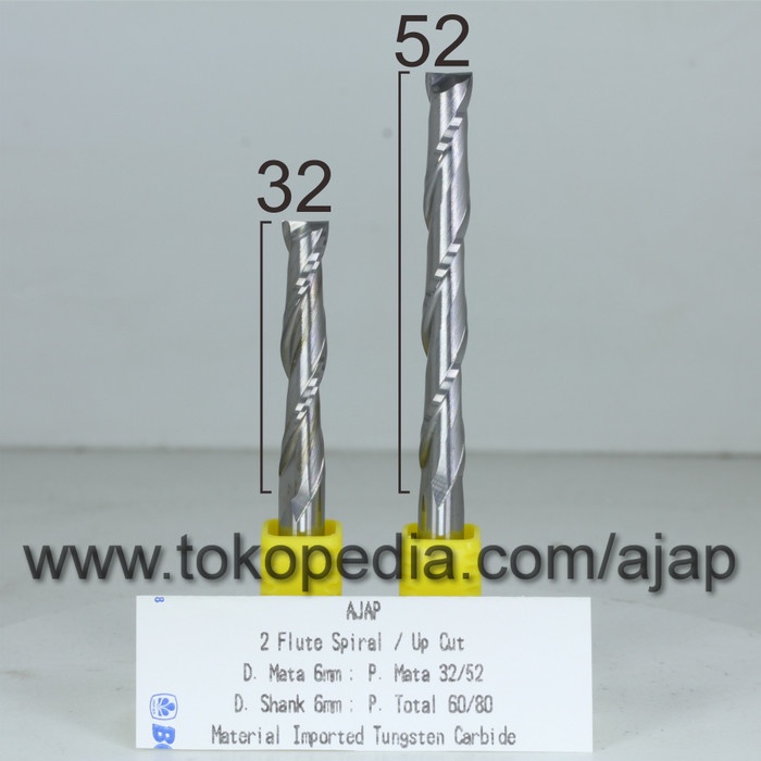 Jual Dcd0C282 End Mill 2F Spiral 6Mm X 52Mm Mata Router Bit Cnc Acrylic ...