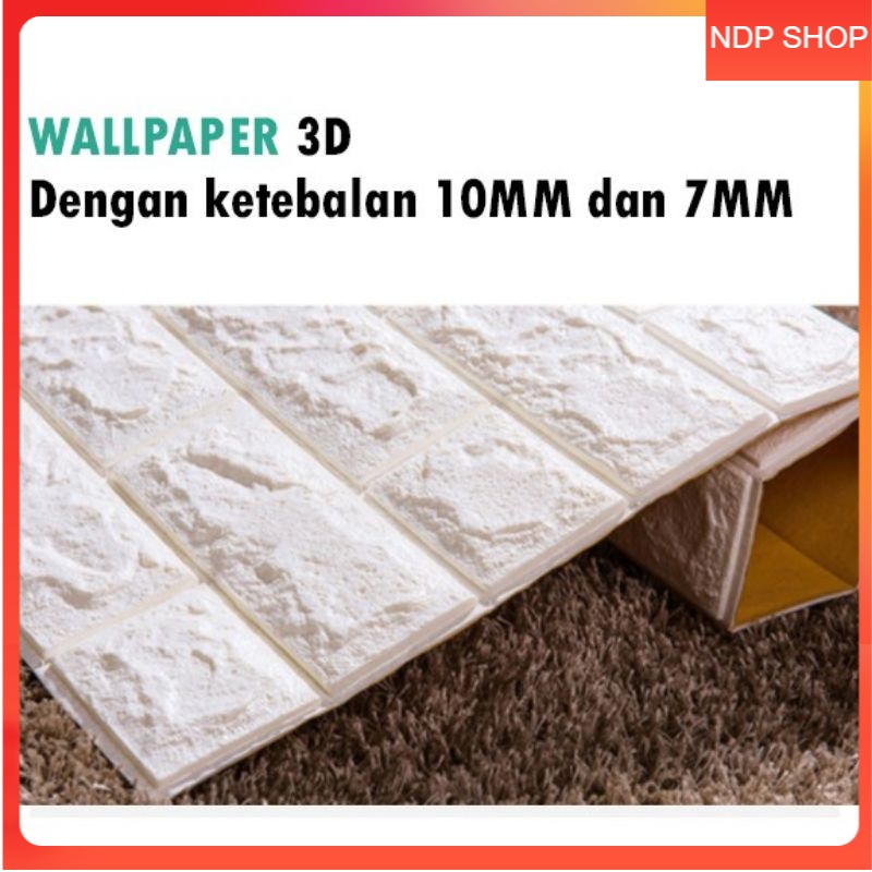 Jual NDP Wallpaper Dinding 3D 7mm 10 mm batu bata putih/ wallpaper anti ...