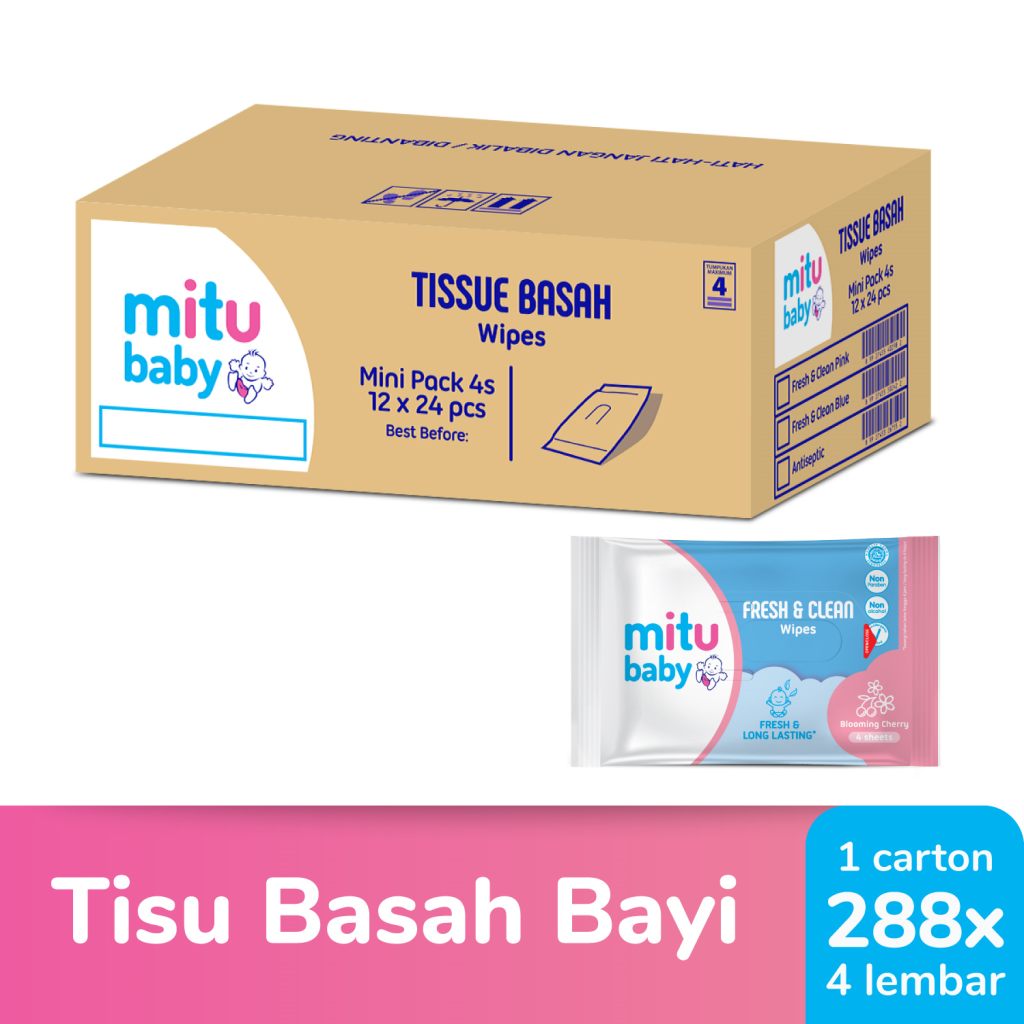 Jual [1 Karton isi 288pcs] Mitu Baby Tissue Fresh & Clean Pink Blooming ...