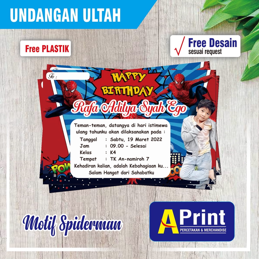 Jual KARTU UNDANGAN ULTAH / BIRTHDAY ANAK COWOK CUSTOM MOTIF SPIDERMAN ...
