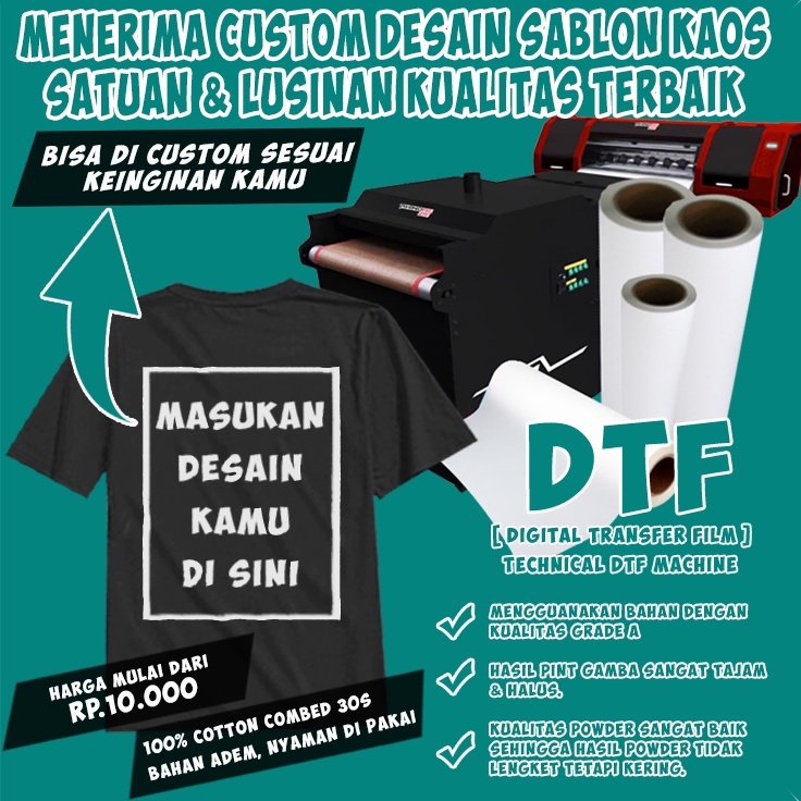 Jual Baju Kaos Sablon Custom Satuan Foto Gambar Nama Tulisan Kata Kata Desain Sendiri Teknik ...
