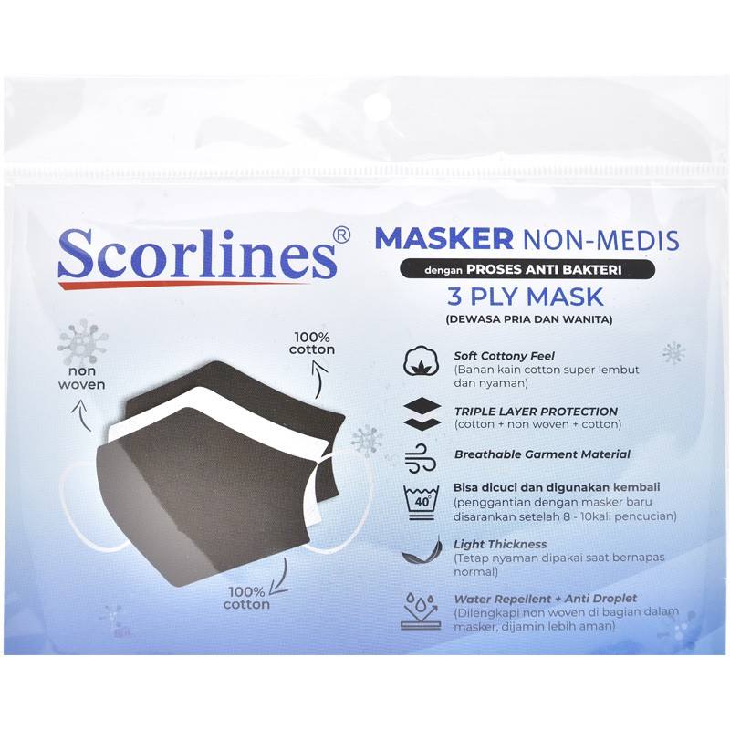Jual Scorlines Masker Kain Hitam 3 Ply | Shopee Indonesia