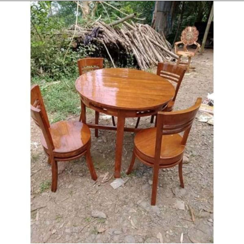 Jual Kursi meja Makan Bundar Kayu Jati sudah warna | Shopee Indonesia