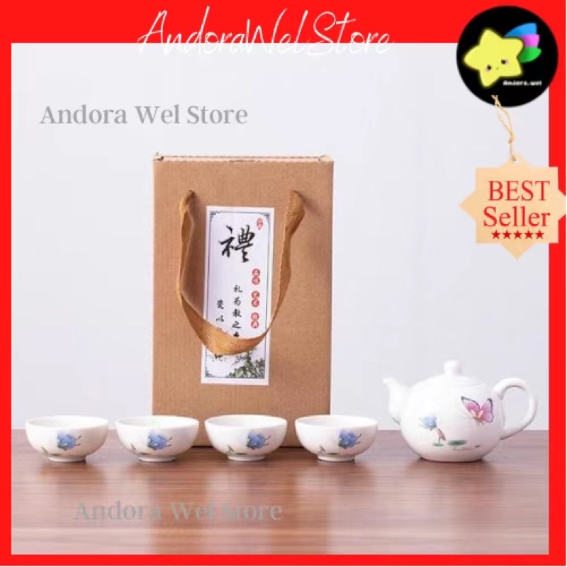 Jual Chinese Tea Set Porcelain Tea Pot Set 5in1 Gift Set Souvenir ...