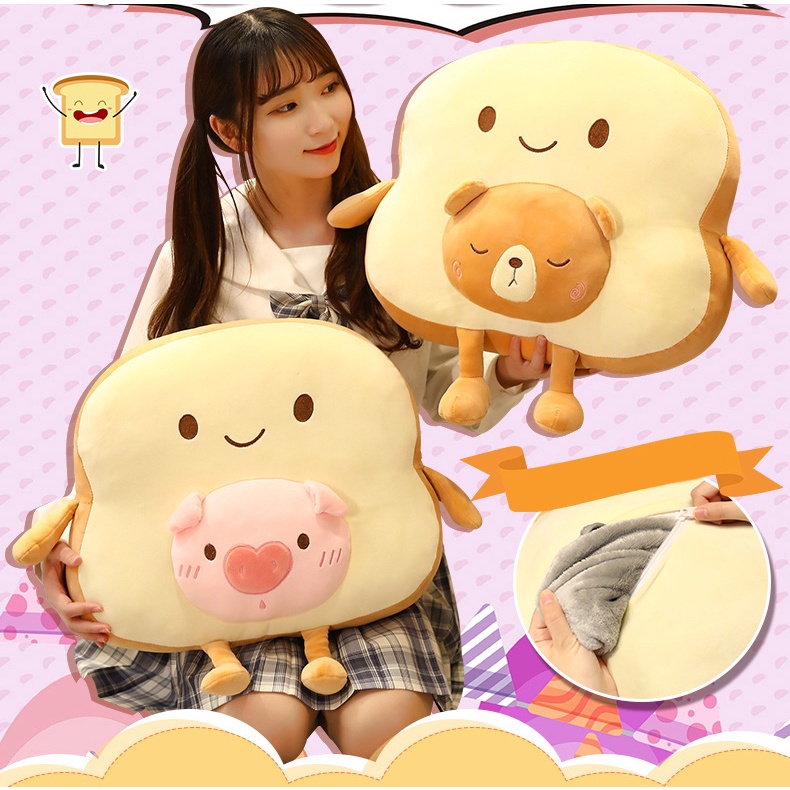 Jual [LOGU] Bantal selimut roti sandwich, Balmut roti lucu, Cute ...