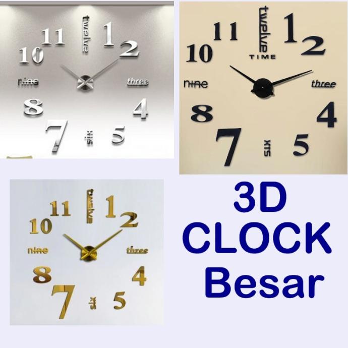 Jual Jam Dinding Tempel Tembok Besar 3D Giant Big Wall Clock - Silver ...