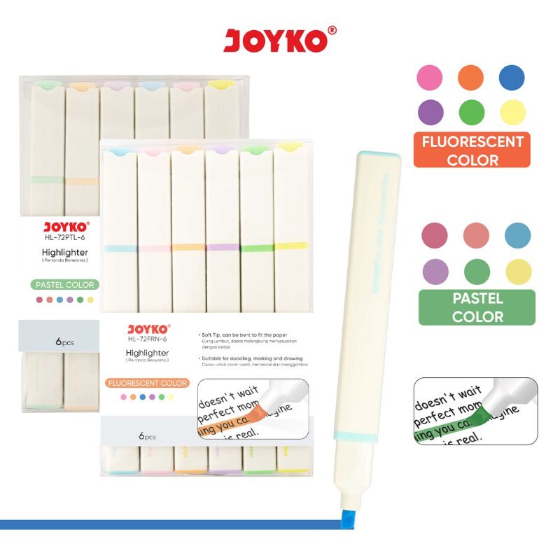 Jual HIGHLIGHTER JOYKO PASTEL DAN FLUORECENT HL-72 | STABILLO PENANDA JOYKO | STABILLO SET 6 ...