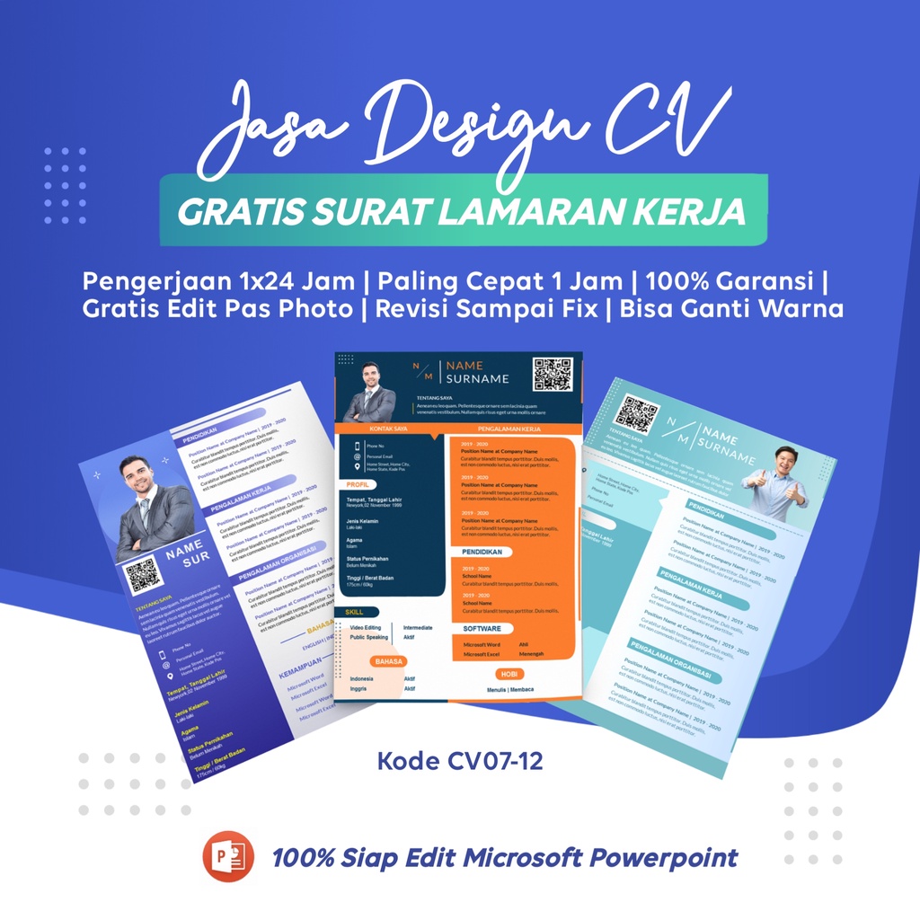 Jual JASA PEMBUATAN CV | DESAIN RESUME | GRATIS SURAT LAMARAN KERJA (Kode 07-12) | Shopee Indonesia