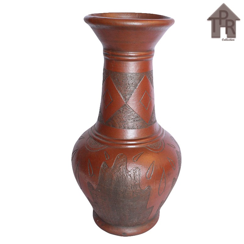Jual Gerabah Natural | Vas Guci Bawangan Ukir T60 | Shopee Indonesia