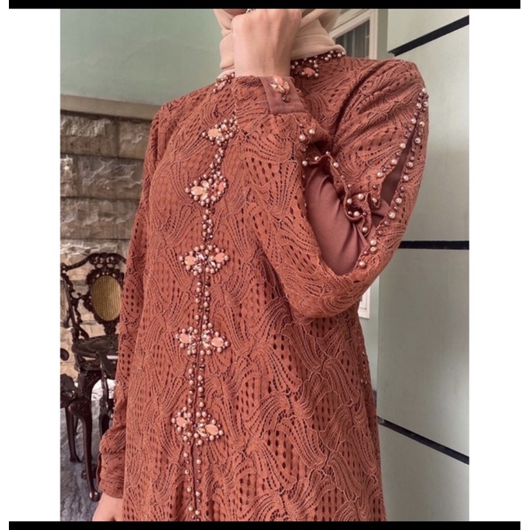 Jual Hanaali Lamia Dress Eid Ready Warna Bata | Shopee Indonesia