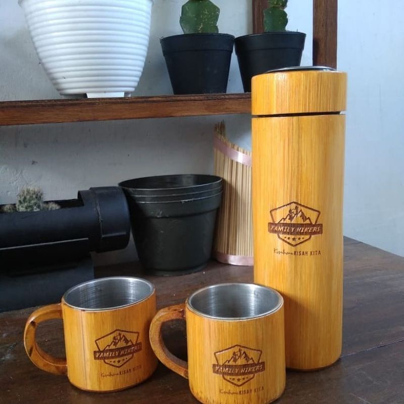 Jual Satu set Grafir TamblerTermos Dan Mug Gelas Cangkir Bambu custom ...