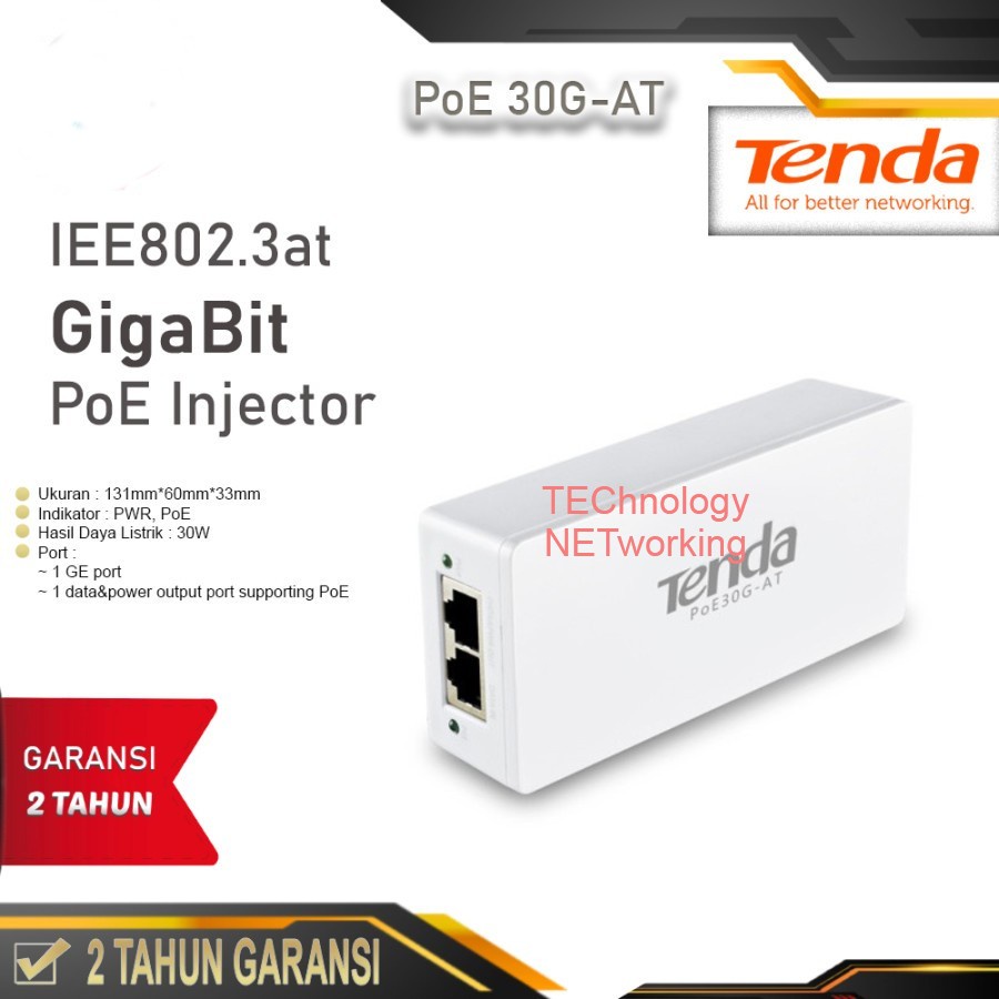 Jual TENDA POE30G-AT PoE Injector Delivers Up To 30W Output Power Per ...
