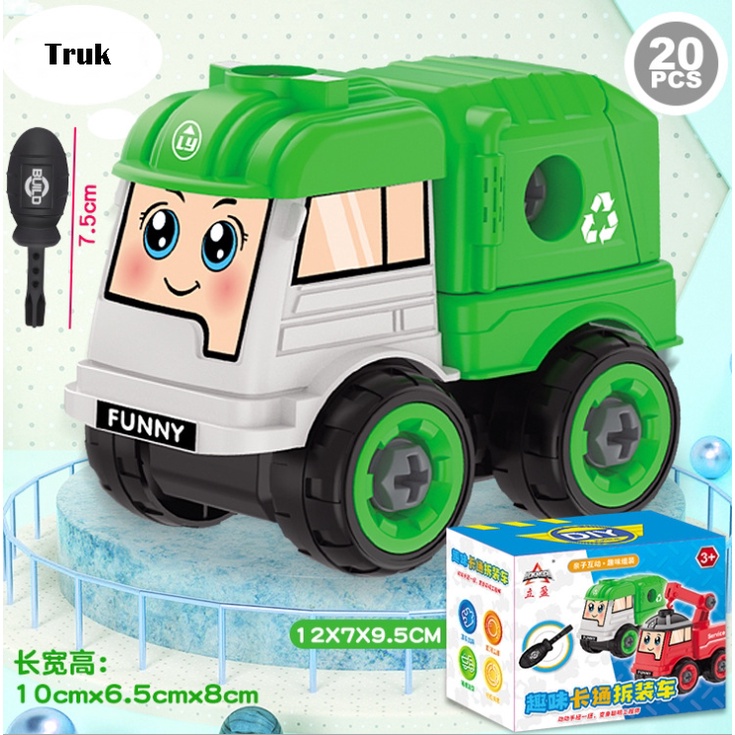 Jual Mainan Anak DIY Mobil Truk Model Kartun Rakit Konstruksi Bongkar ...