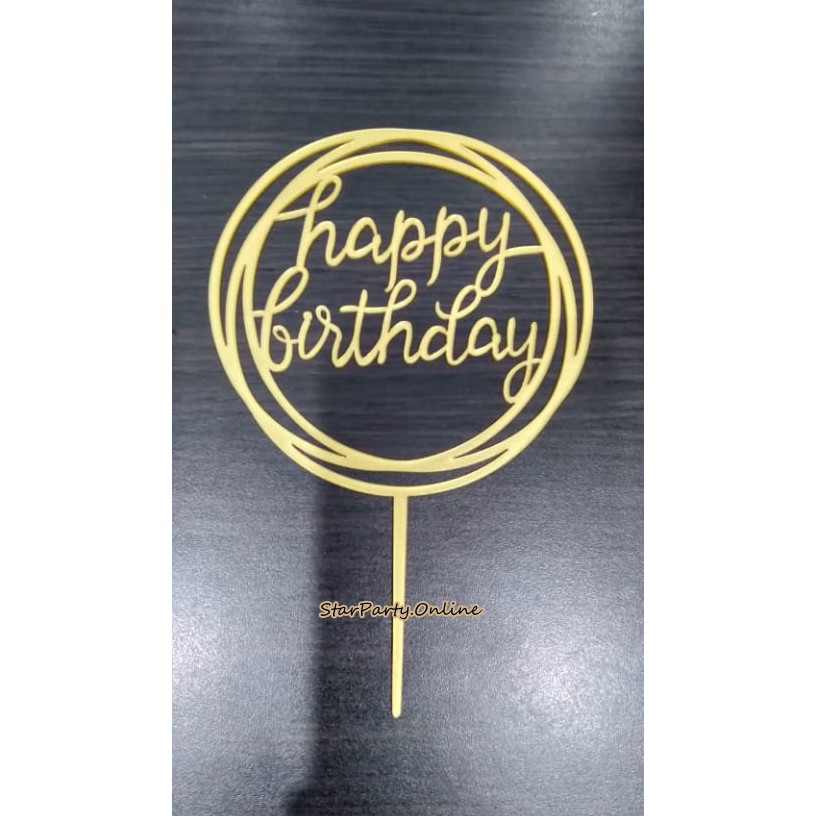 Jual Topper Acrylic HBD Bulat Gold /Topper Mix /Hiasan Kue /Cake Topper ...