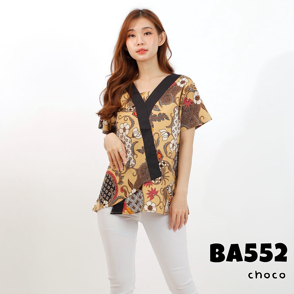 Jual Baju blouse wanita / cewek motif batik vneck pergi kerja kantor ...
