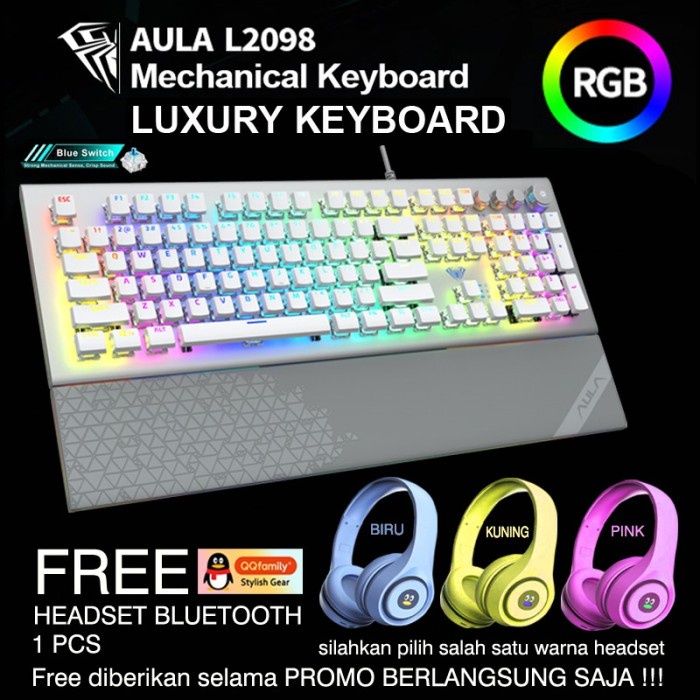 Jual Luxury Keyboard Gaming Multimedia Mechanical AULA L2098 FULL RGB ...