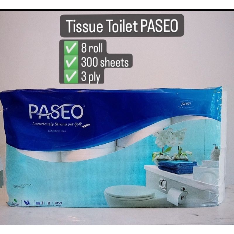 Jual TISSUE PASEO ROLL TOILET 8 ROLL 3 PLY 300 SHEETS | Shopee Indonesia