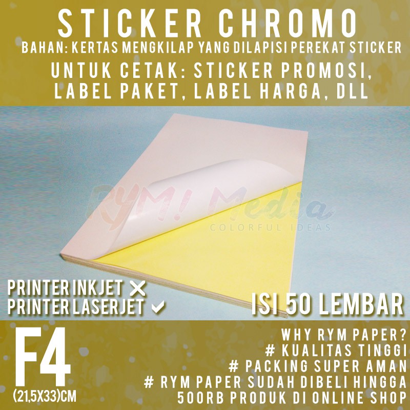 Jual Sticker Chromo F4 isi 50 lembar / Kertas Stiker Glossy Mengkilap ...