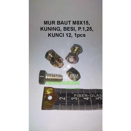 Jual MUR BAUT M8X15, KUNING, BESI, P.1,25, KUNCI 12, 1pcs | Shopee Indonesia