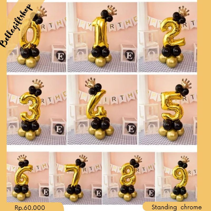 Jual [sudah dirakit] standing balon ulang tahun ultah HBD angka variasi ...