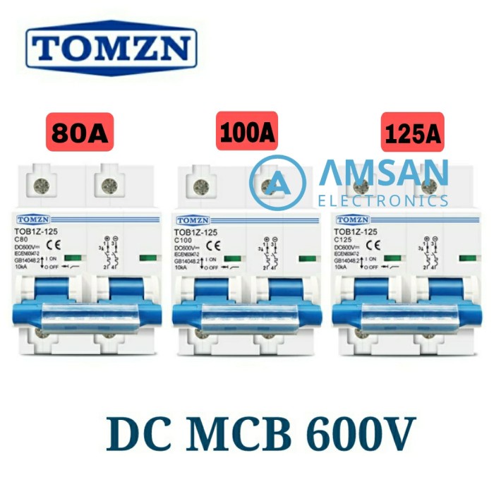 Jual MCB DC 125A 100A 80A 2P 600V TOMZN TOB1Z-125 2 Pole Circuit ...