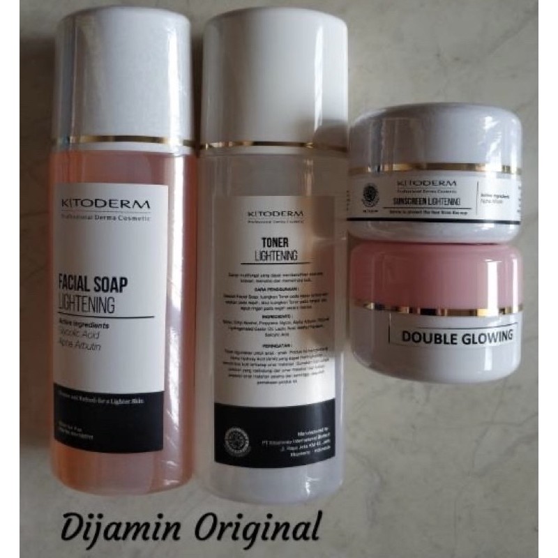 Jual kitoderm paket Double Glowing Cream Lightening Series - krim ...