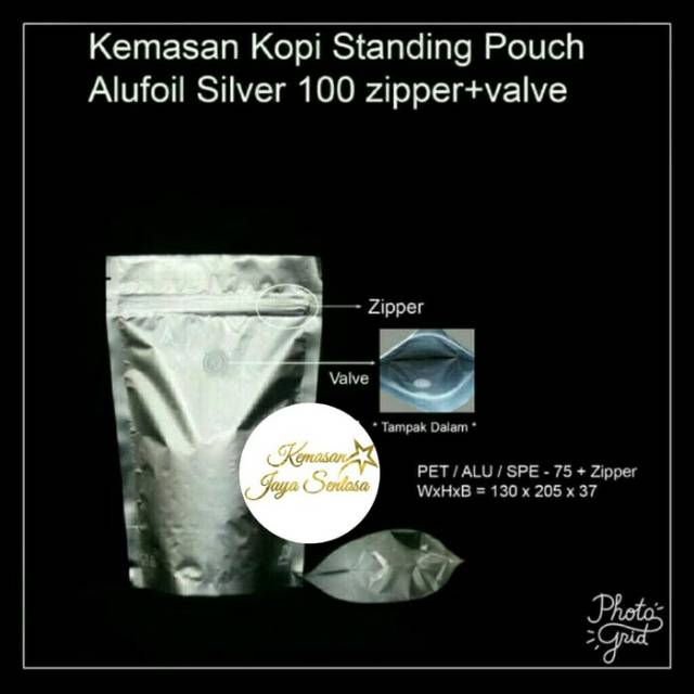 Jual Kemasan Kopi Alufoil Silver 100gr Zipper n Valve | Shopee Indonesia