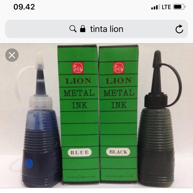 Jual Tinta lion metal ink warna merah / biru / hitam per botol made in ...