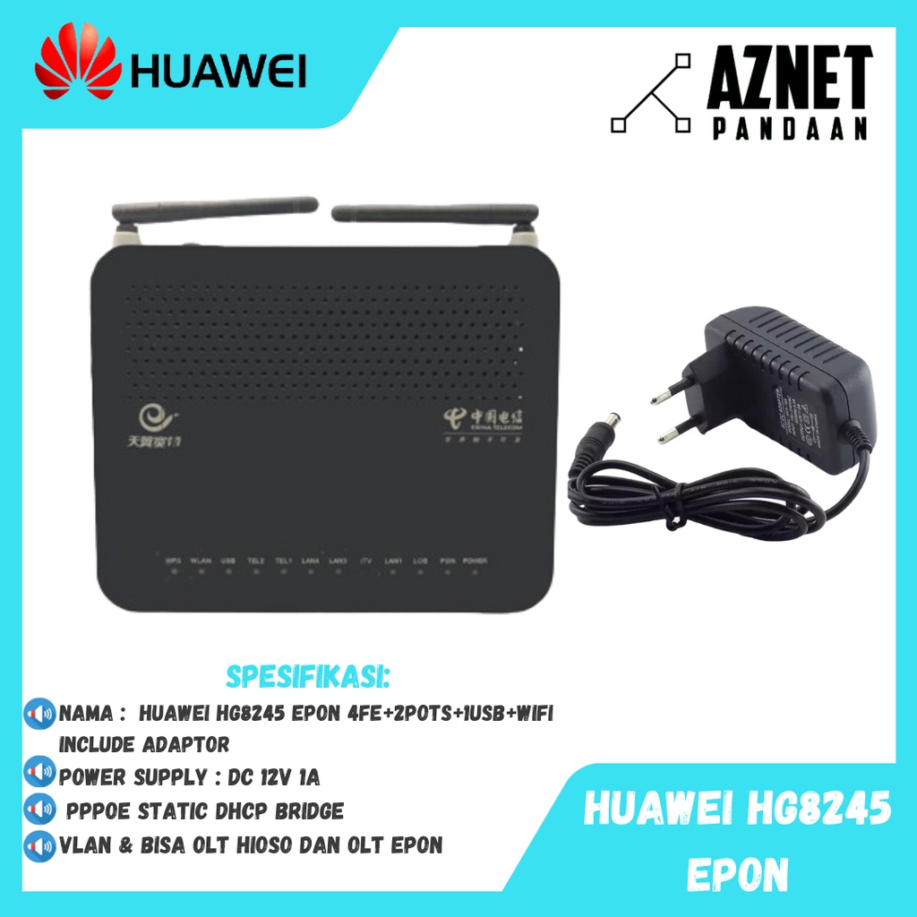 Jual HUAWEI HG8245 EPON GPON XPON ENGLISH VERSION INCLUDE POWER ADAPTOR ...