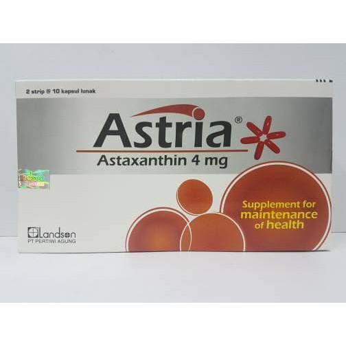 Jual 100% ORI ASTRIA. ASTAXANTHIN 4MG KAPSUL LUNAK ISI 20'S !! | Shopee ...