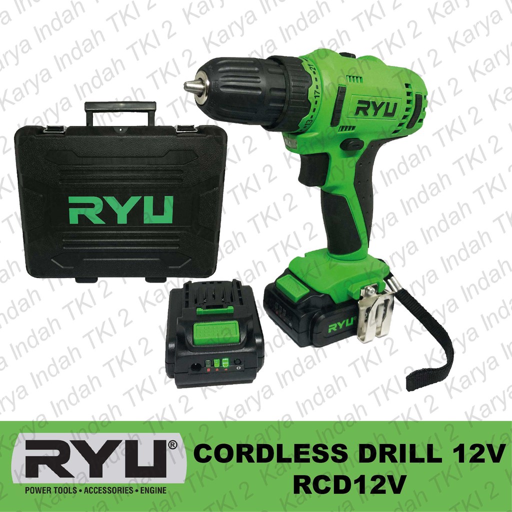 Jual CORDLESS Drill 12 Volt RYU RCD12V Mesin Bor 2 Baterai Koper Set 10 ...