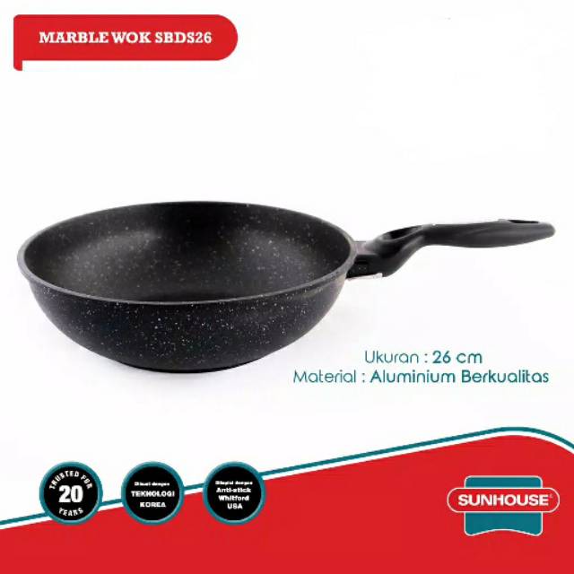 Jual Sunhouse Marble Coating Wok Pan 26cm Cekung Keramik | Shopee Indonesia