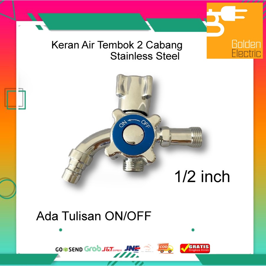 Jual Kran Keran Air Tembok 2 Cabang Stainless Steel 1/2 inch 1/2" ON OFF | Shopee Indonesia