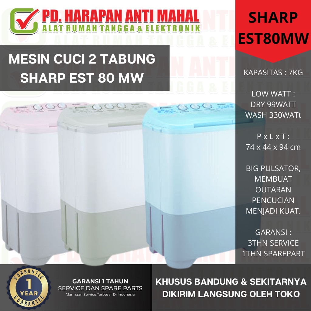 Jual Mesin Cuci 2 Tabung SHARP EST 80 MW | Shopee Indonesia