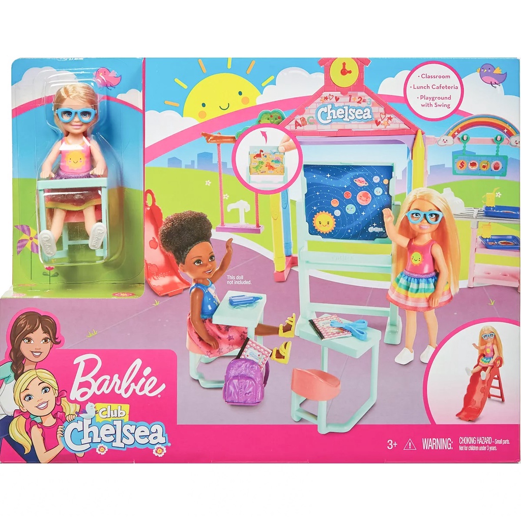 Jual Barbie Club Chelsea Doll and School Classroom Swing Playground and ...
