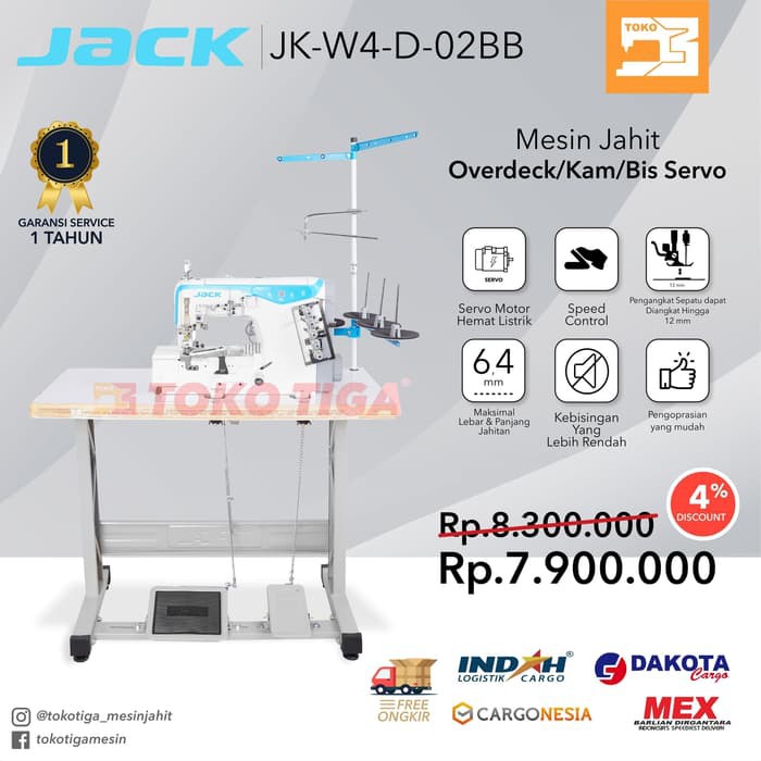 Jual Mesin Jahit Overdeck/Kam/Kaos Bis Servo JACK JK-W4-D-02BB ...