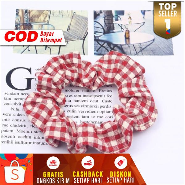 Jual Ikat Rambut Scrunchie Kotak Kotak Murah Tali Kucir Cewek Cantik ...