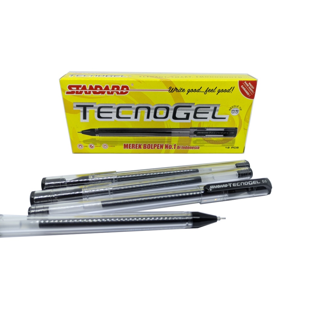 Jual Pulpen Standard Tecnogel Ballpoint Gel 0.5 mm - Hitam (Pack isi 12 ...