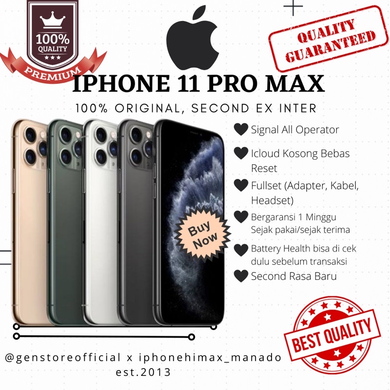 Jual IPHONE 11 PRO MAX SECOND EX INTER ORIGINAL (MULUS/FULLSET ...