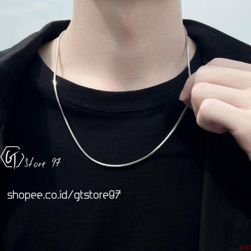 Jual Kalung Titanium Pria Silver Perak Emas Putih Anti Karat Cowok ...