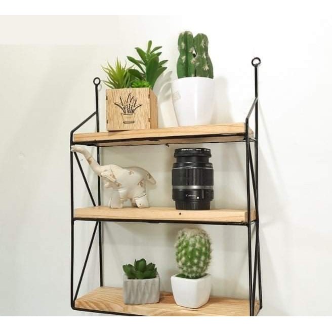 Jual Rak Bunga Hiasan Dinding Besi Kayu Susun Ambalan Serbaguna Kamar ...