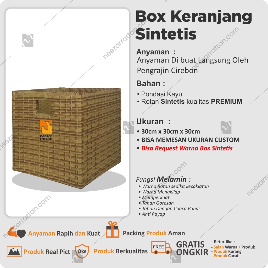 Jual Keranjang Box Rotan Rattan Tutup Anyaman Lombok Box Rotan 30x30x30 ...