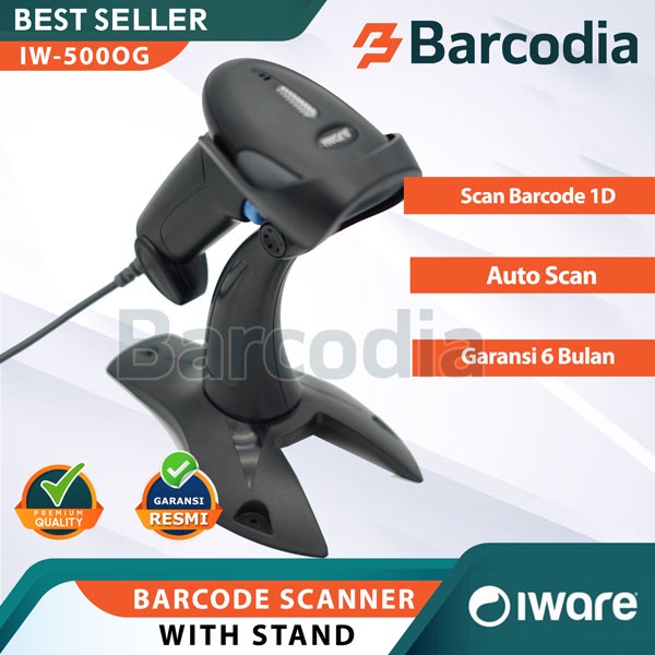 Jual BARCODIA Scanner Barcode 1D Iware BS-E8AS Auto Scan USB With Stand ...