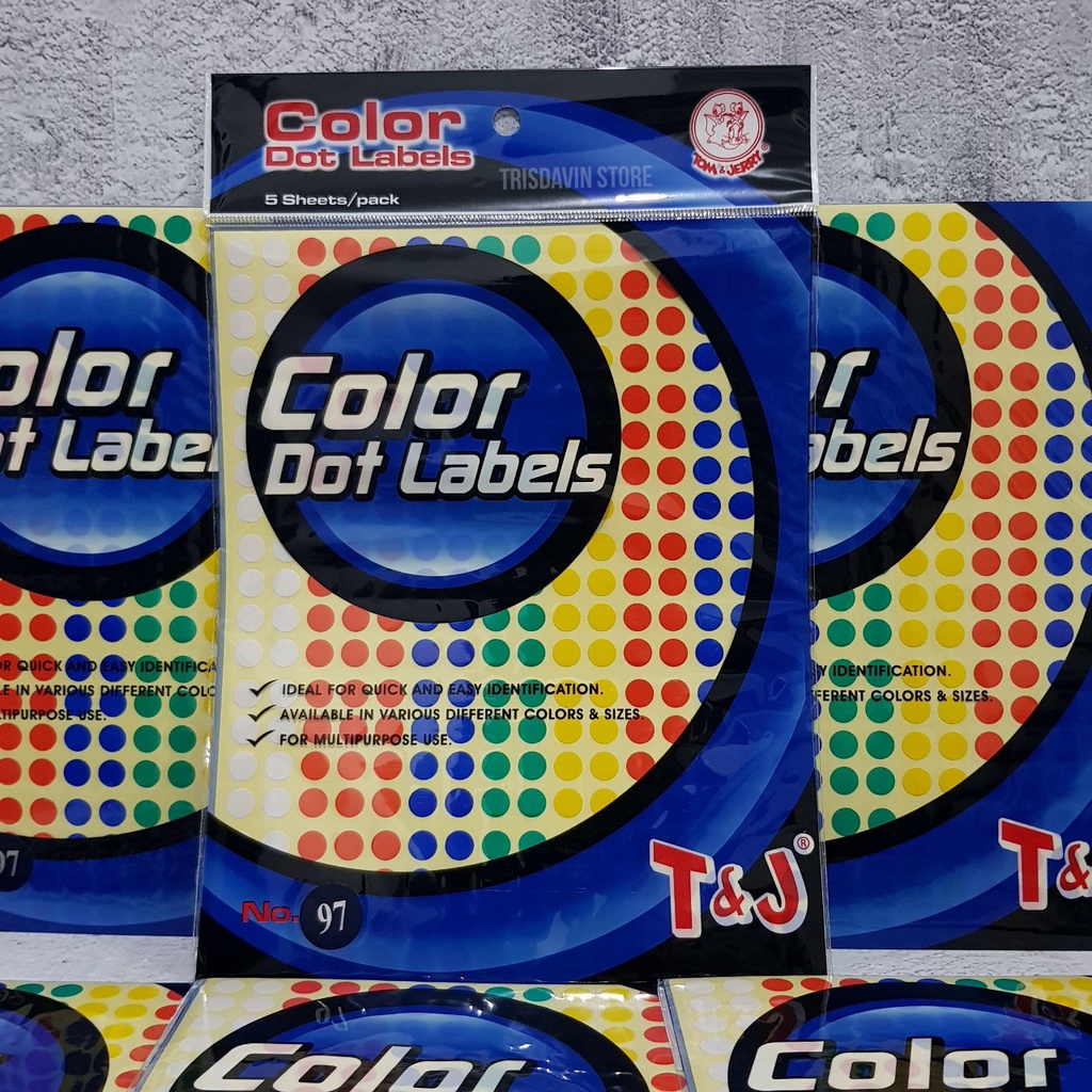 Jual Stiker label warna T&J bulat 8mm / Stiker label dot T&J warna 8mm ...