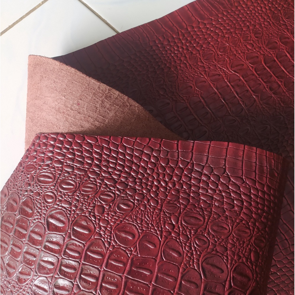 Jual Kulit Sapi asli Motif Buaya Punggung / Croco Punggung Warna Merah ...