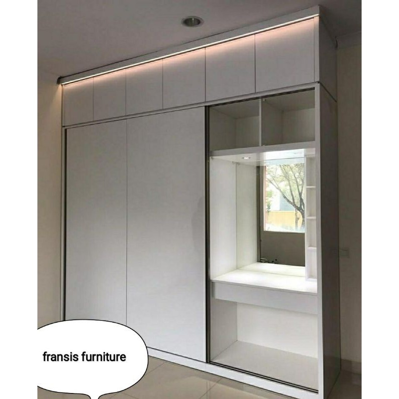 Jual lemari pakaian custom kayu minimalis pintu sliding cermin ukuran ...